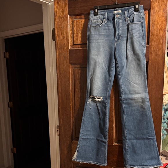 Good American | Jeans | Good American Blue Distressed Flare Jeans ...
